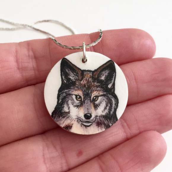 Jewelry | Handmade Double Sided Wolf Owl Art Pendant | Poshmark